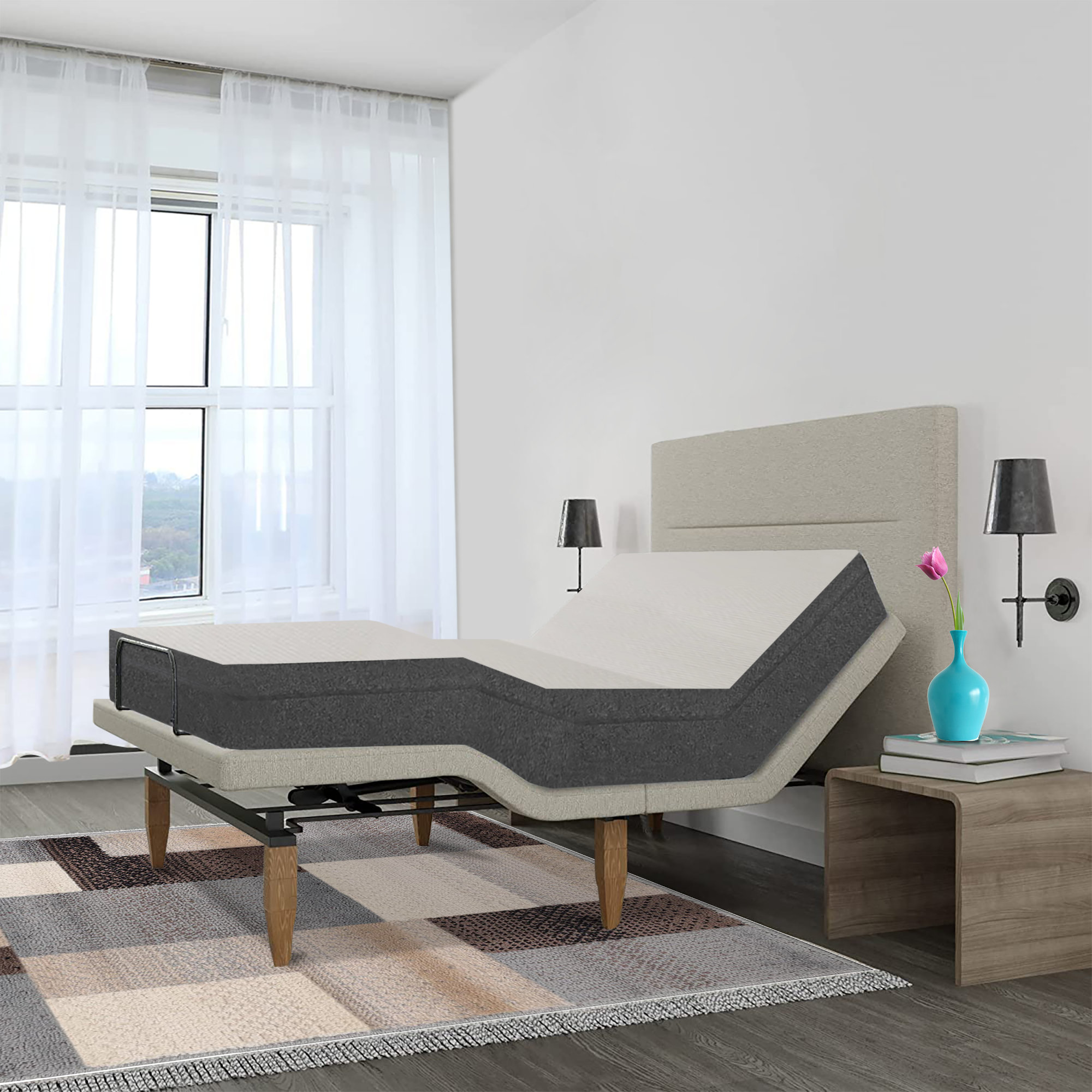 Deckerville 5 Inch Adjustable Bed Frame with Headboard USB Ports Wireless Remote Mattress Including Alwyn Home Size TwinXL